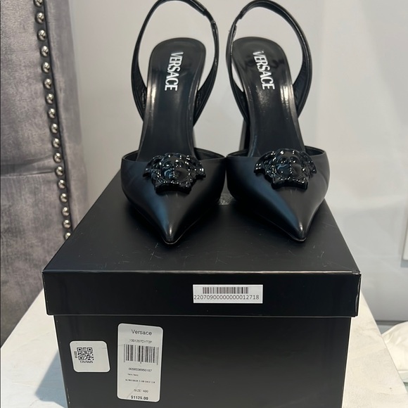 Versace | Shoes | Versace Black Slingback Heels With Embellishments ...